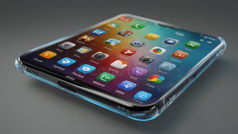 A 3D Rendering of a Transparent Smartphone with Floating App Icons ...