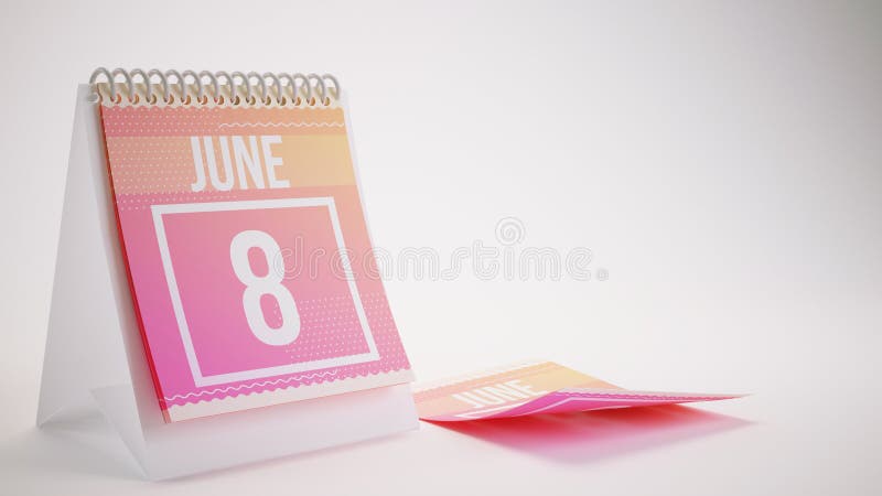 3D Rendering Trendy Colors Calendar - June 8 Stock Illustration ...