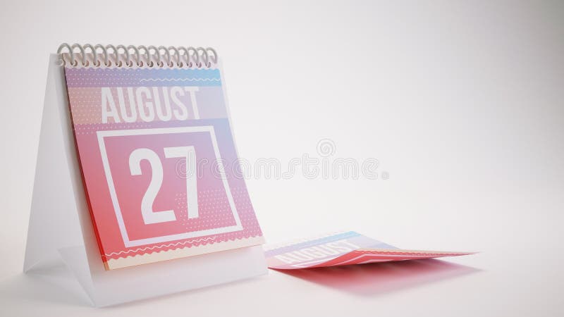 3D Rendering Trendy Colors Calendar on White Background - August Stock ...