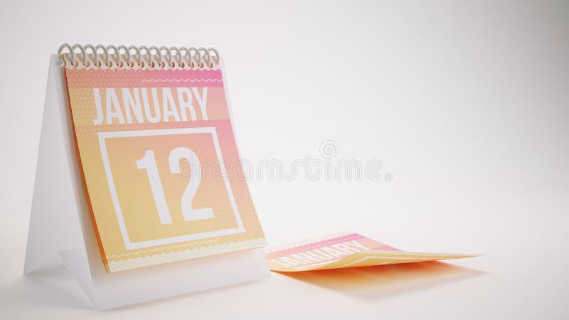 3D Rendering Trendy Colors Calendar on White Background - January 12 ...