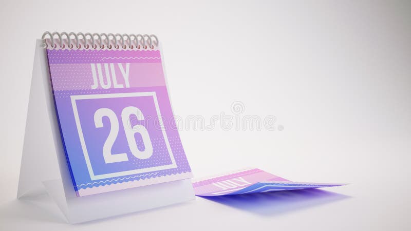 3D Rendering Trendy Colors Calendar on White Background - July 2 Stock ...