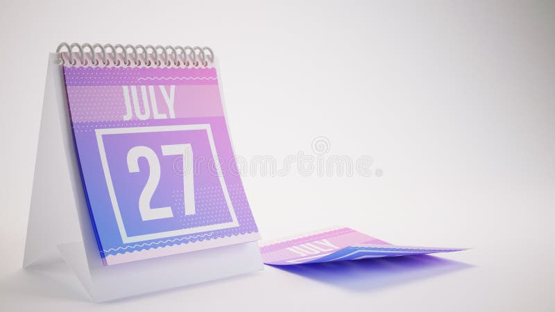 3D Rendering Trendy Colors Calendar on White Background - July 2 Stock ...