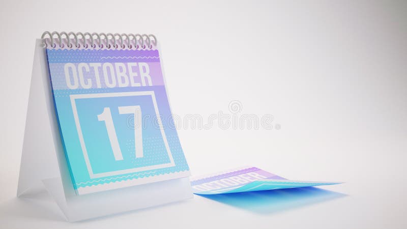 3D Rendering Trendy Colors Calendar on White Background - October 17 ...