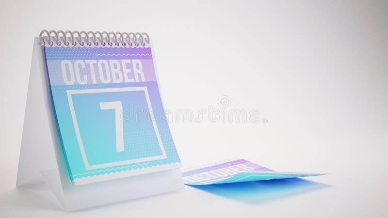 3D Rendering Trendy Colors Calendar on White Background - October 7 ...