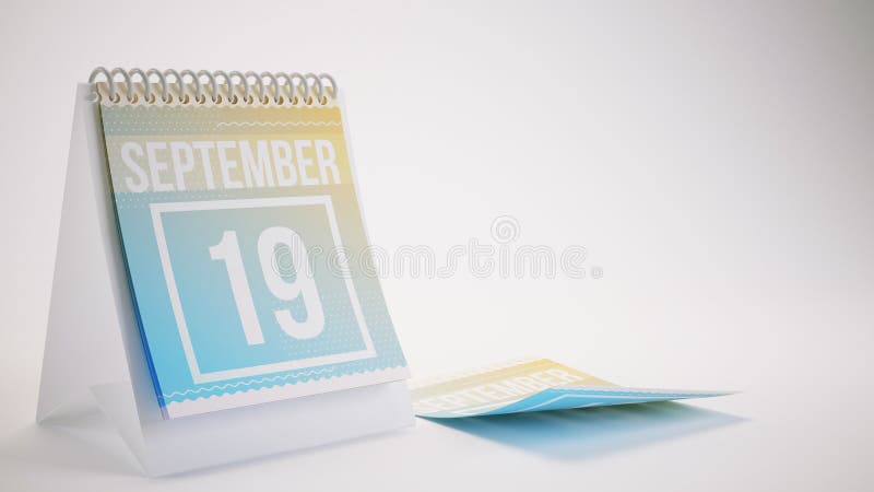 3D Rendering Trendy Colors Calendar on White Background - September 19 ...