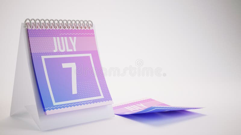 3D Rendering Trendy Colors Calendar on White - July 7 Stock ...