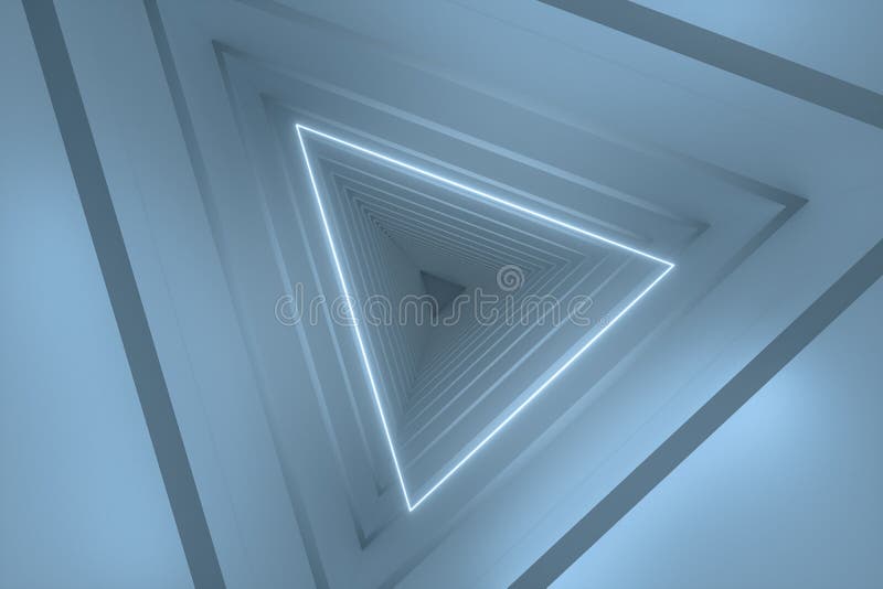 3d Rendering, Triangle Tunnel with Glowing Lines Background Stock ...