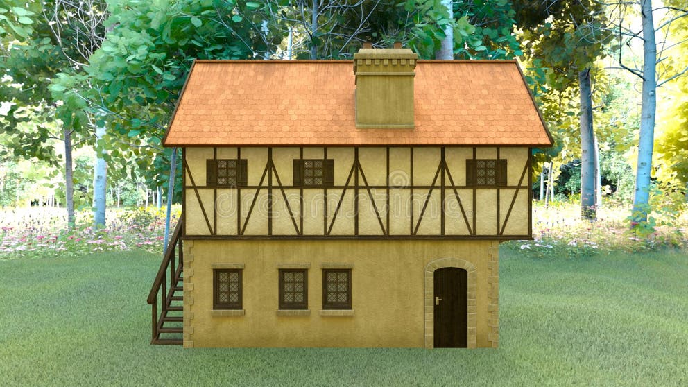 3D Rendering of a Triangular-roofed House in the Forest Stock ...