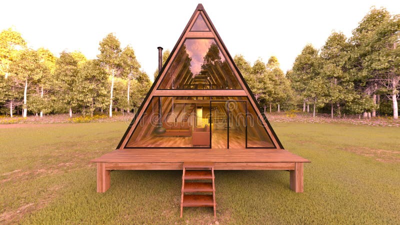3D Rendering of a Triangular-roofed House in the Forest Stock ...