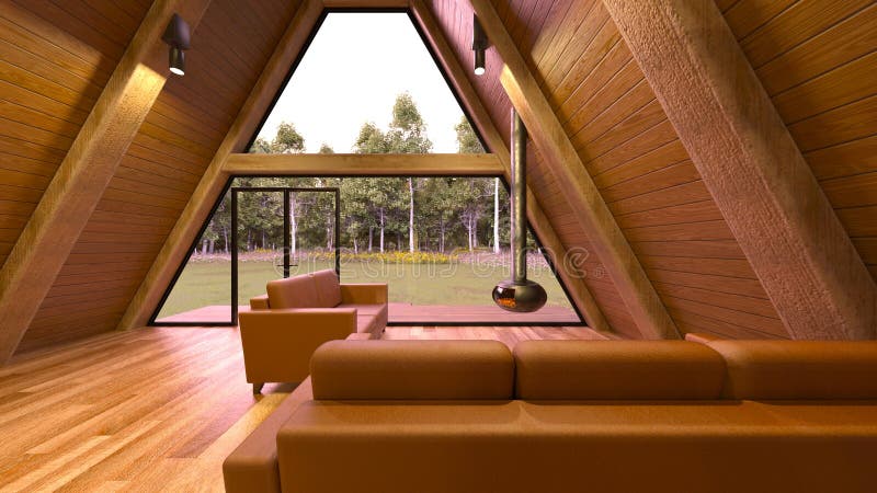 3D Rendering of a Triangular-roofed House in the Forest Stock ...