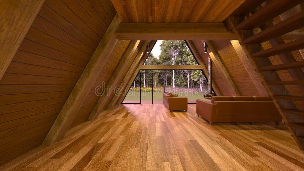 3D Rendering of a Triangular-roofed House in the Forest Stock ...