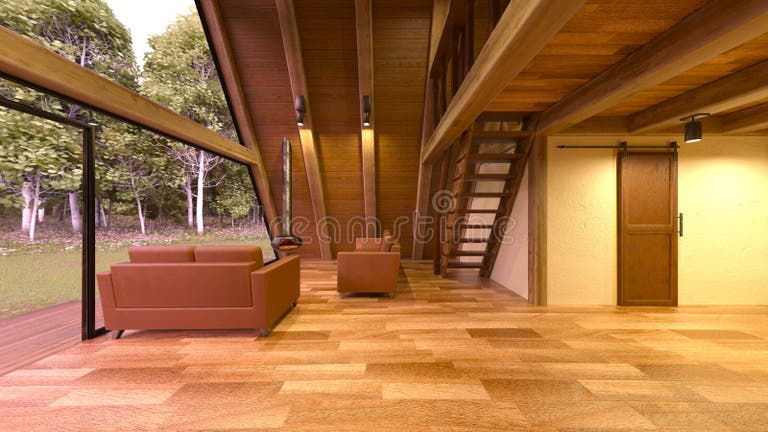 3D Rendering of a Triangular-roofed House in the Forest Stock ...