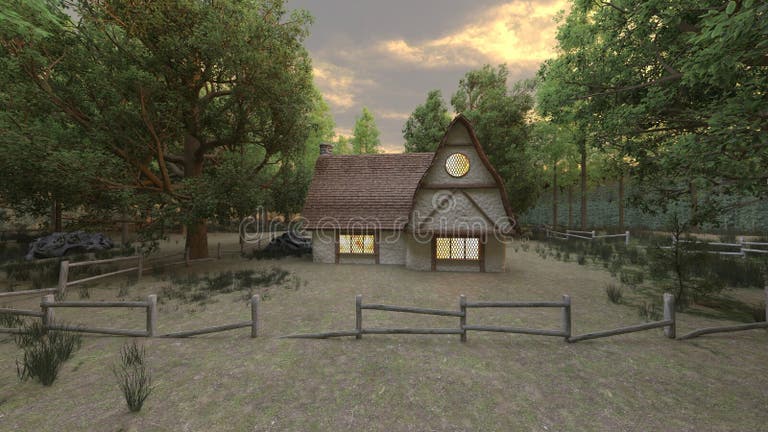 3D Rendering of a Triangular-roofed House in the Forest Stock ...