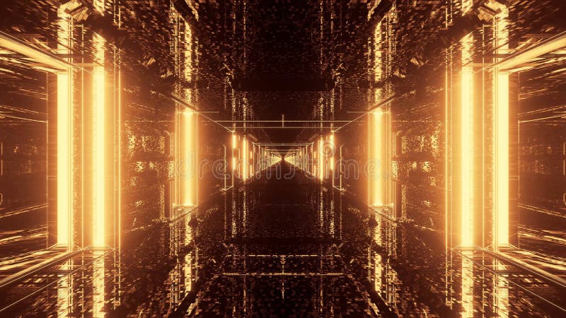3D Rendering of a Trippy Rectangular Hallway Made Up of Gold Lights ...
