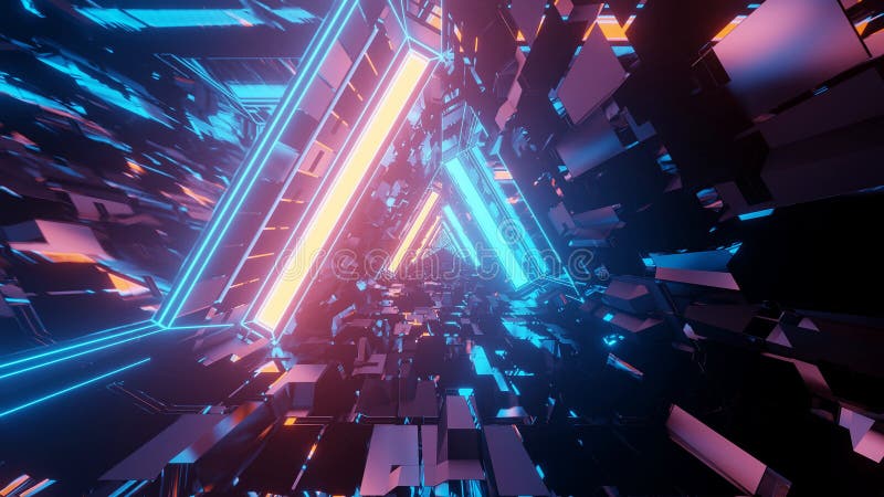 3D Rendering of a Trippy Triangular Hallway in Blue and Orange Colors ...