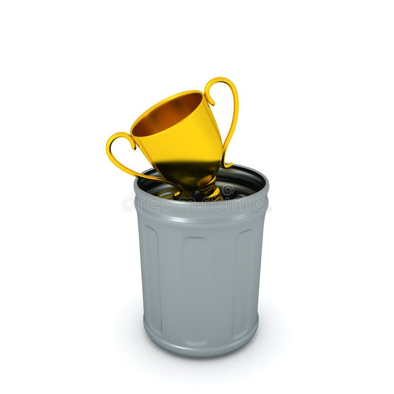3D Rendering Trophy Thrown in Trash Can Stock Illustration ...