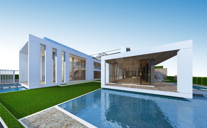 3D Rendering of Tropical House with Clipping Path. Stock Illustration ...