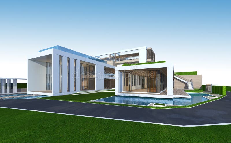 3D Rendering of Tropical House with Clipping Path. Stock Illustration ...