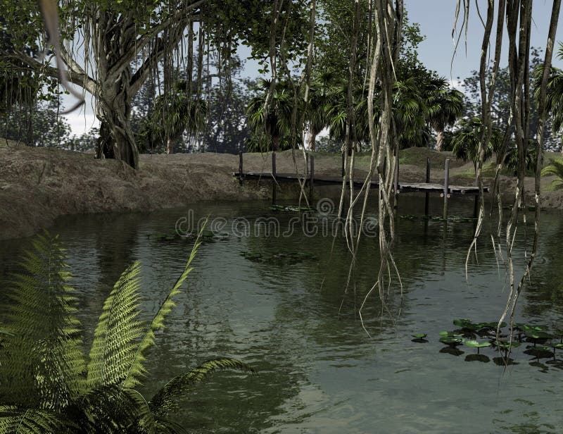 3D Rendering Tropical Pond stock illustration. Illustration of tropical ...