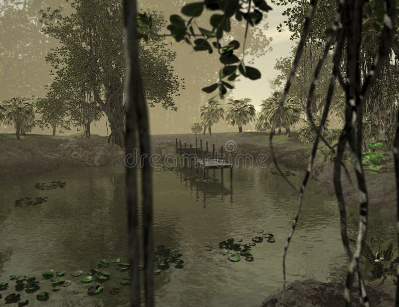 3D Rendering Tropical Pond stock illustration. Illustration of fern ...