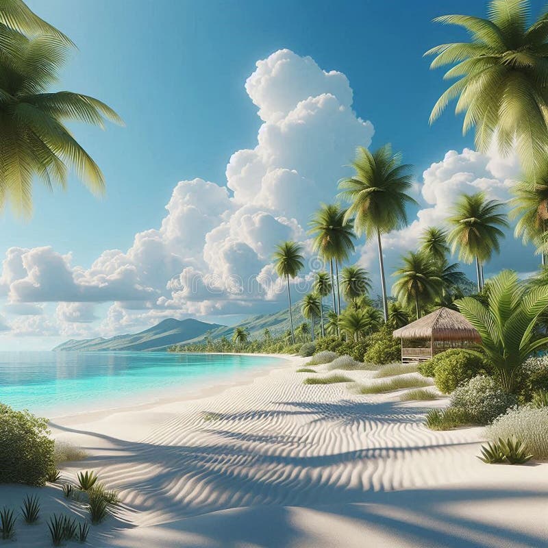 Tropical Trees and White Sandy Beach Creating a Summer Poster ...