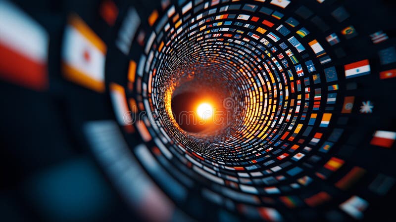 3D Rendering of Tunnel Made from Various Country Flags Creating Vibrant ...