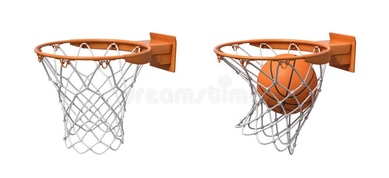 3d Rendering of Two Basketball Nets with Orange Hoops, One Empty and ...