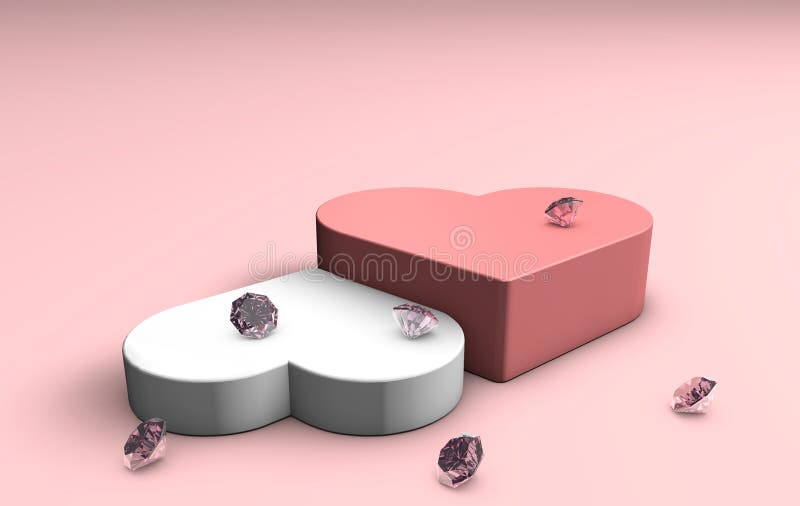 3D Rendering of Two Beautiful Hearts with Diamonds. Love Concept Stock ...