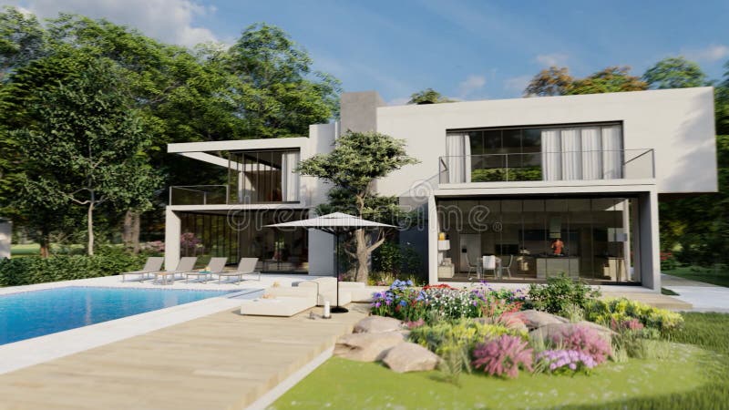 Two Beautiful Modern Buildings with Pool and Garden Stock Video - Video ...