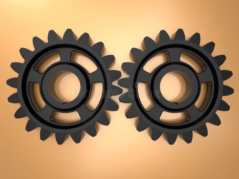 3D Rendering - Two Black Gears Interlocking Stock Illustration ...