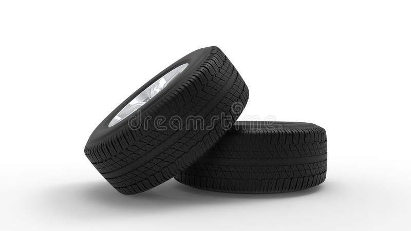 3d Rendering of Two Car Tires Isolated in White Background Stock ...