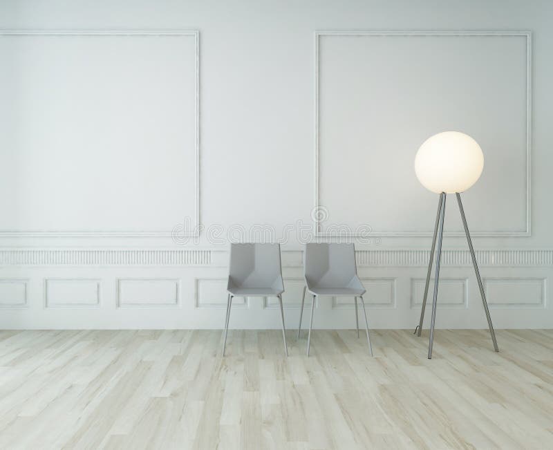3D Rendering of Two Chairs Against White Wall with Floor Lamp Stock ...