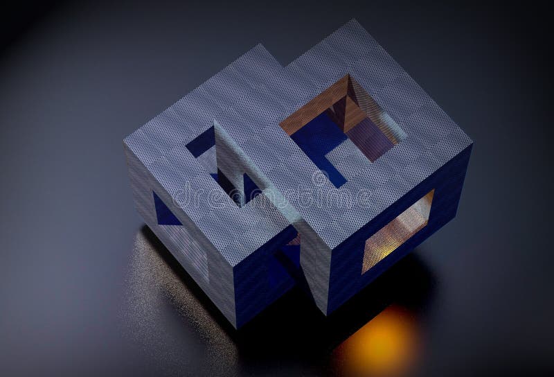 3D Rendering of Two Combined Cubes with Patterns Stock Illustration ...