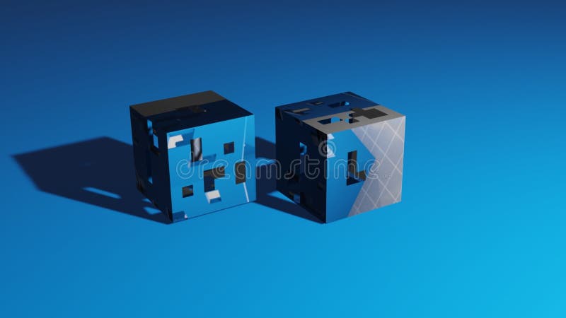 3D Rendering of Two Cubes on a Blue Background Stock Illustration ...