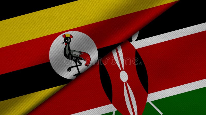 3D Rendering of Two Flags from Republic of Kenya and Republic of Uganda ...