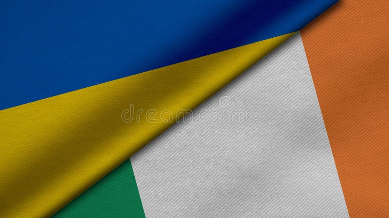 3D Rendering of Two Flags from Ukraine and Republic of Ireland Together ...