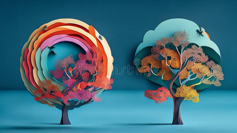 A 3D Rendering of Two Paper-cut Trees Sitting Next To One Another ...