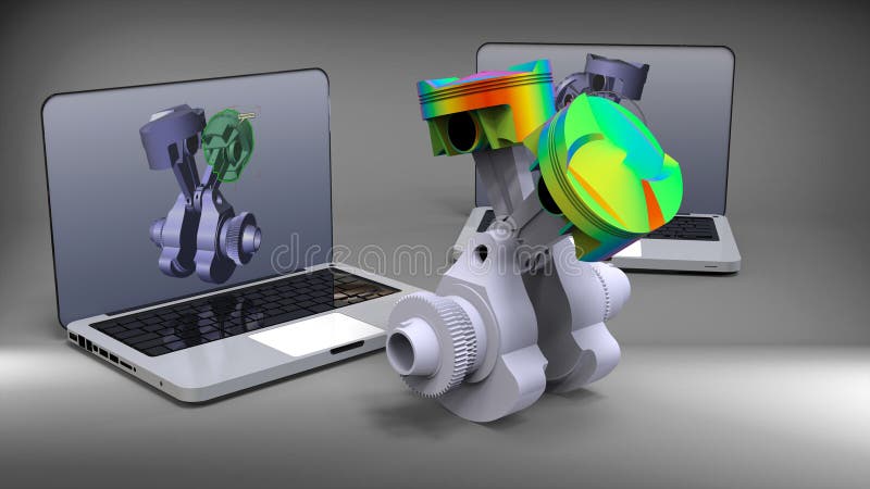 3D Rendering - Two Piston Engine Structural Analysis Stock Illustration ...