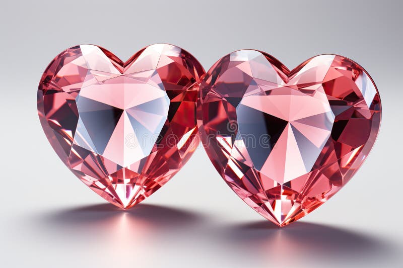 3d Rendering of Two Ruby Hearts on a White Background with Copy Space ...