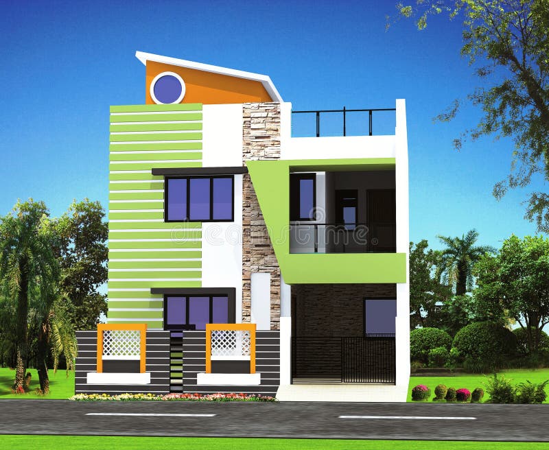 3D Rendering of a Two Storage Contemporary House with a Striped Design ...