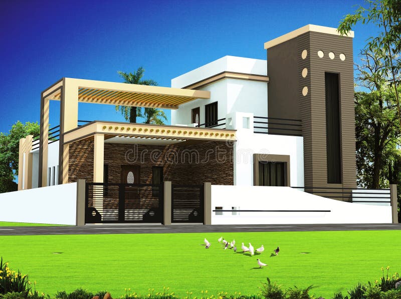 3D Rendering of a Two Storage Duplex House with an Abstract Exterior ...