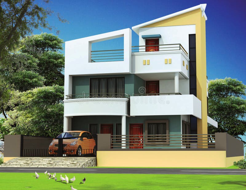 3D Rendering of a Two Storage House with an Abstract Exterior Design ...