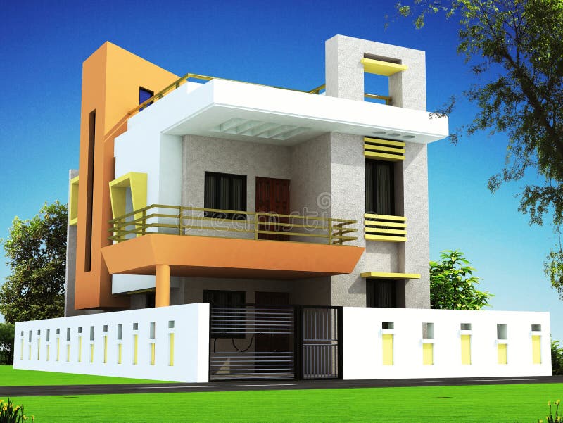 3D Rendering of a Two Storage House Exterior Design with Colorful ...