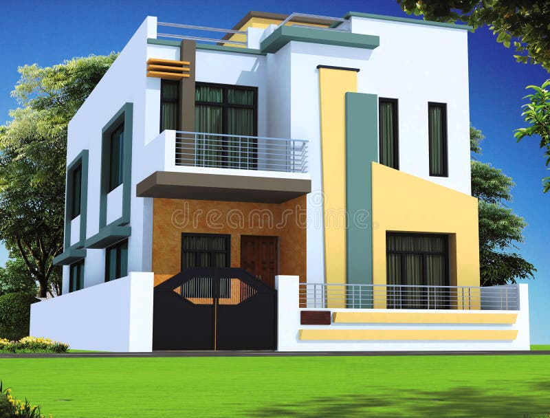 3D Rendering of a Two Storage House with a Gate Stock Illustration ...