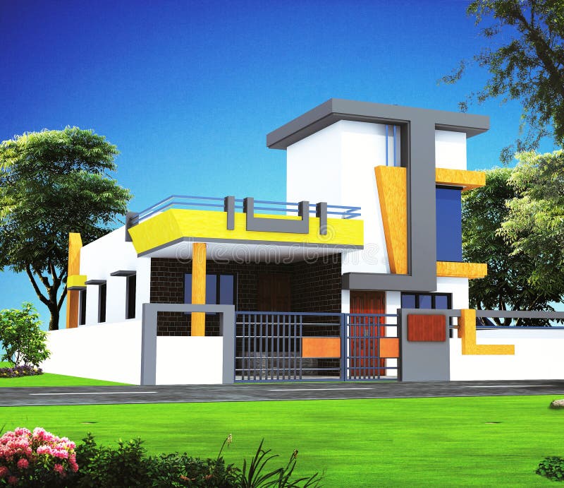 3D Rendering of a Two Storage House with a Modern Yellow Design Stock ...