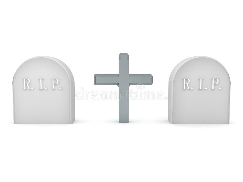 3D Rendering of Two Tombstones and a Cross in the Middle Stock ...