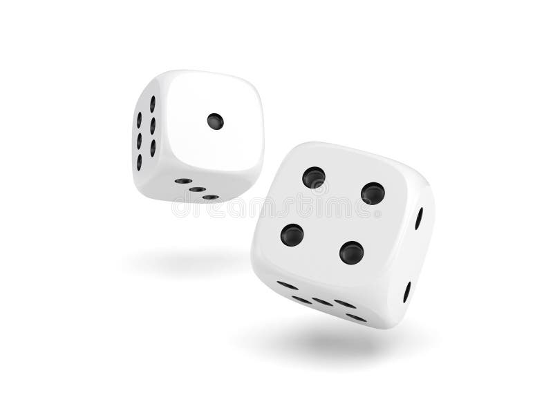 3d Rendering Of Two White Dice Hanging On A White Background Stock ...