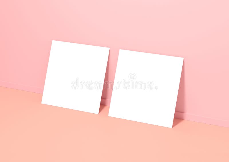 3D Rendering of Two White Pieces of Square Paper Leaned Up Against a ...