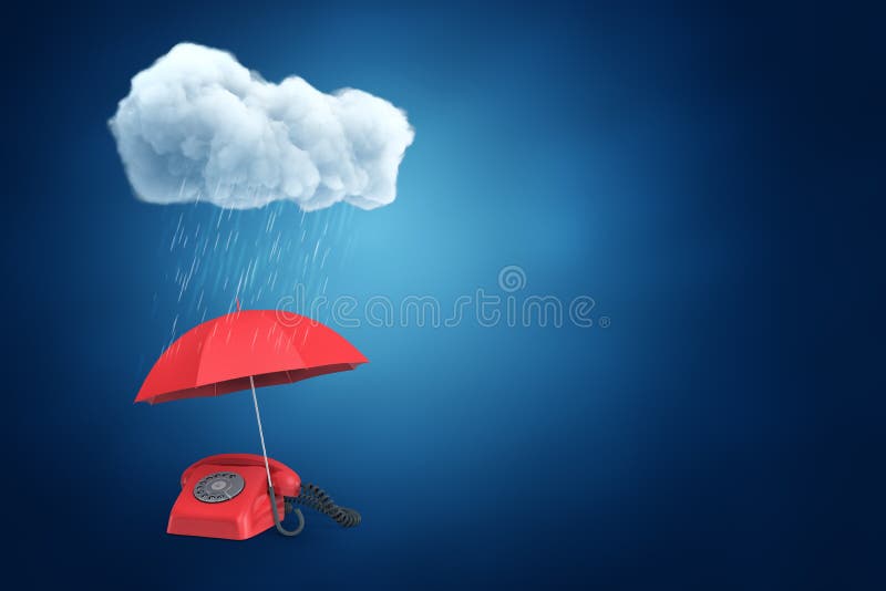 3d Rendering of an Umbrella Protecting an Old-fashioned Telephone from ...