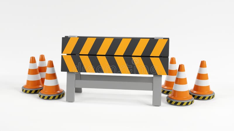 3D Rendering of Traffic Cones with an Exclamation on White Background ...